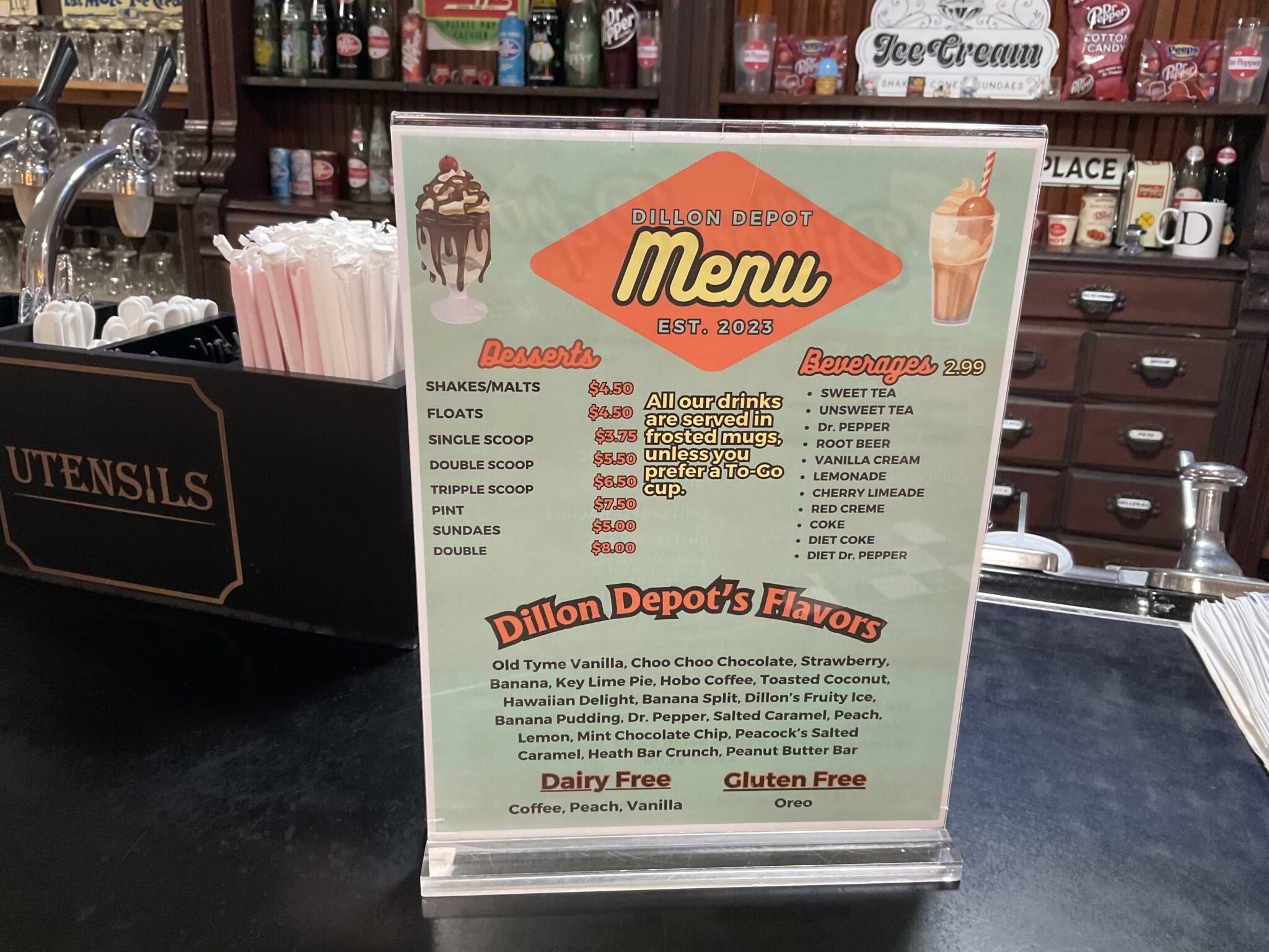 Dillon Depot in Cleburne, Texas old fashioned soda shop